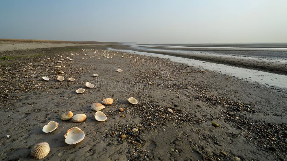 A Dry Coastal Area with Scattered Shells and Stones Stock Illustration ...