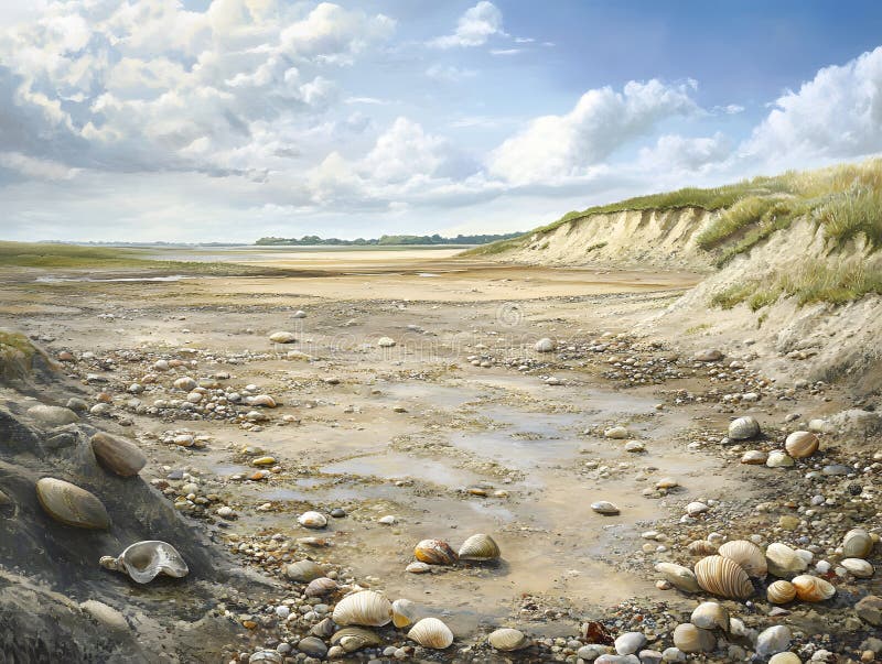 A Dry Coastal Area with Scattered Shells and Stones Stock Illustration ...