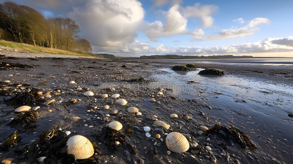 A Dry Coastal Area with Scattered Shells and Stones Stock Illustration ...