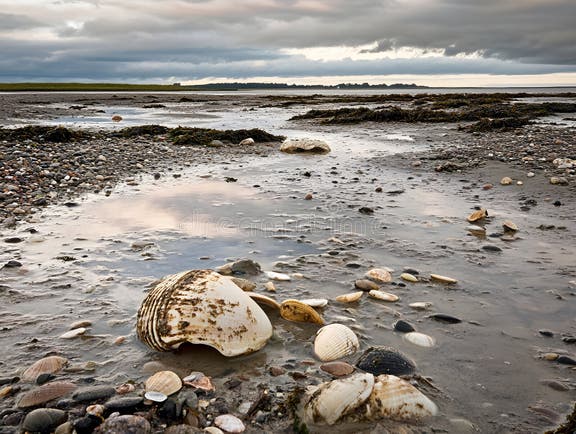 A Dry Coastal Area with Scattered Shells and Stones Stock Illustration ...