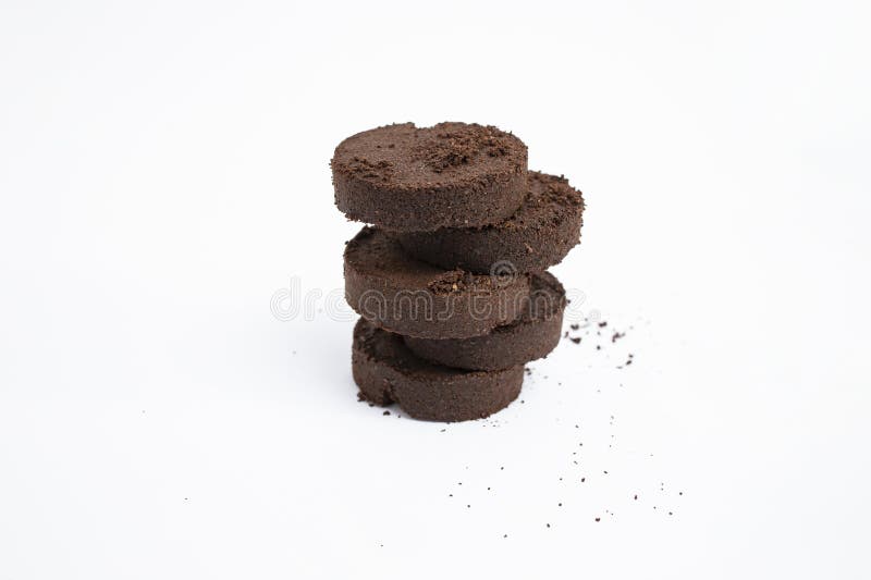 Dry Coffee Maker Pucks Stacked on White Background Stock Photo - Image ...