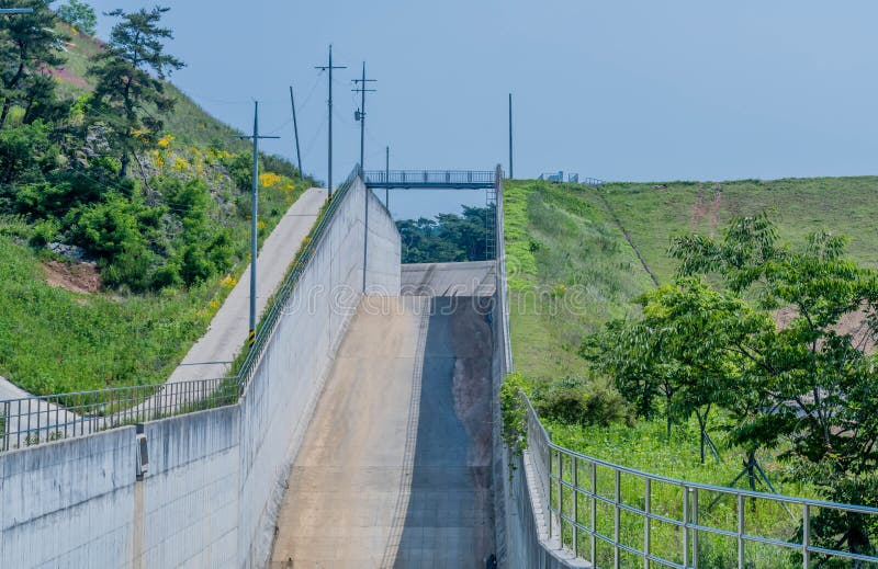 Dry Concrete Spillway on Rural Hillside Stock Photo - Image of daytime ...
