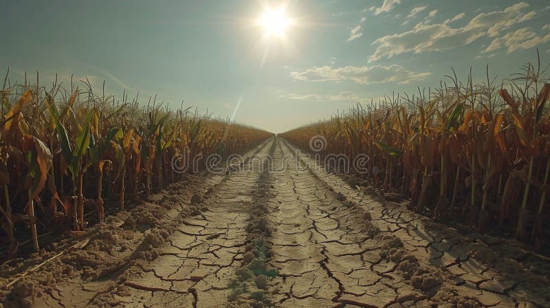 Dry Cracked Earth is Causing Stress on a Corn Crop during a Heatwave ...
