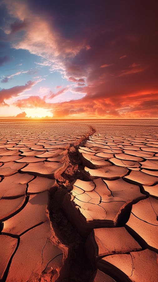Dry, Cracked Earth, Contrasting with a Dramatic Sky Filled with ...