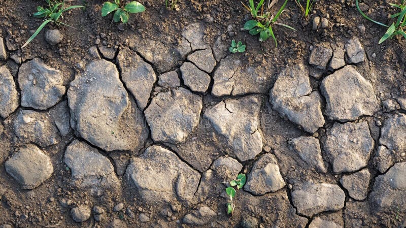 Dry Cracked Earth with Small Plants Emerging Stock Illustration ...
