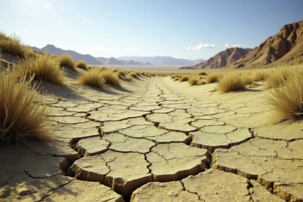 Dry Cracked Earth with Sparse Plants and Dunes, Dry Grass, Dry Ground ...