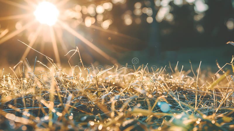 Dry Cracked Earth with Withered Grass in the Field at Sunset. World Environment Day Stock Photo ...