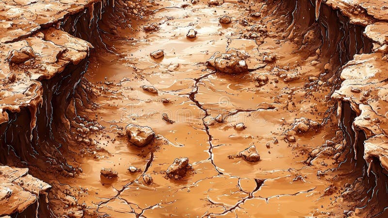 Dry and Cracked Ground Surface with Small Rocks and Deep Crevices in ...