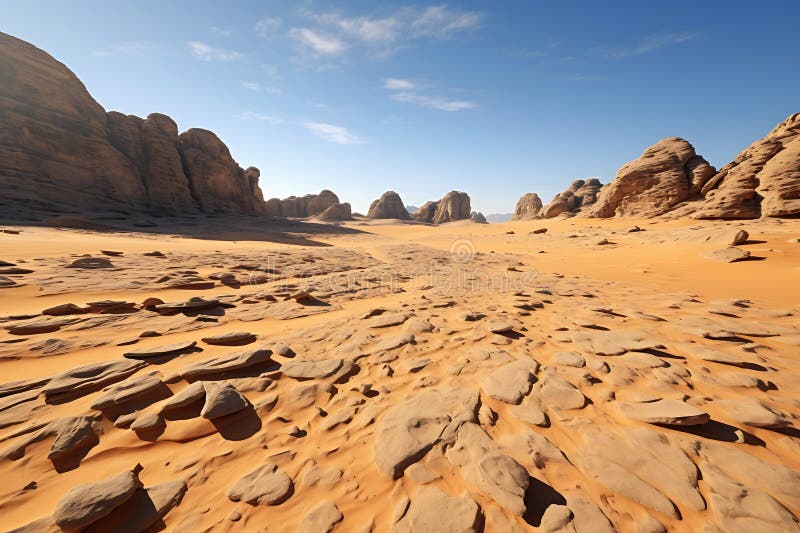 Dry and Cracked Ground in Wadi Rum Desert Stock Illustration ...