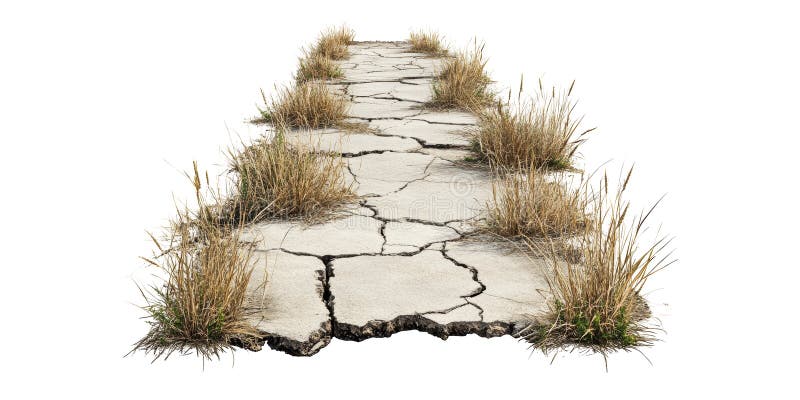 Dry Cracked Soil Path with Sparse Grass Isolated on Transparent ...