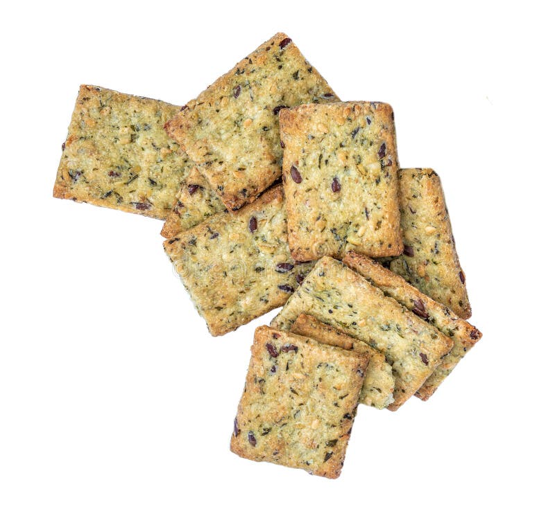Dry Crackers Isolated on White Background. Cracker Cookies with Herbs ...