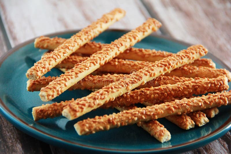 Dry Crackers Sticks in Sesame Sprinkles Stock Photo - Image of lunch ...