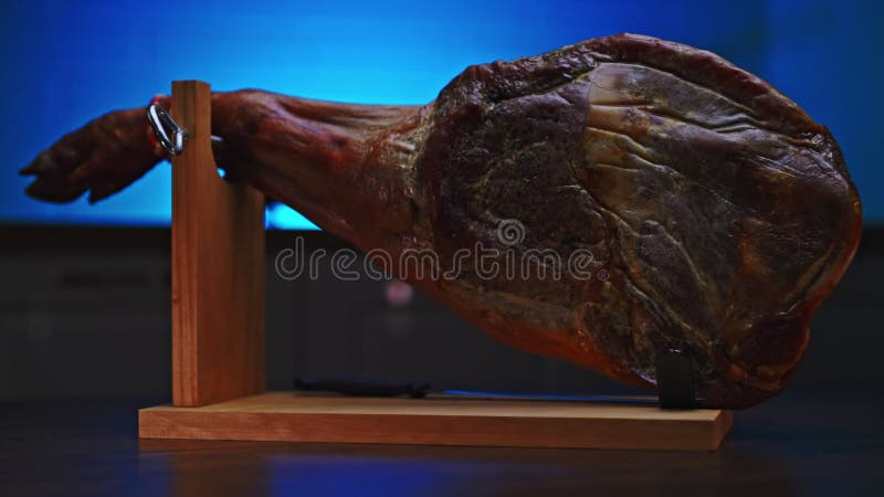 Dry-cured spanish ham. stock video. Video of hamon, kitchen - 261903925