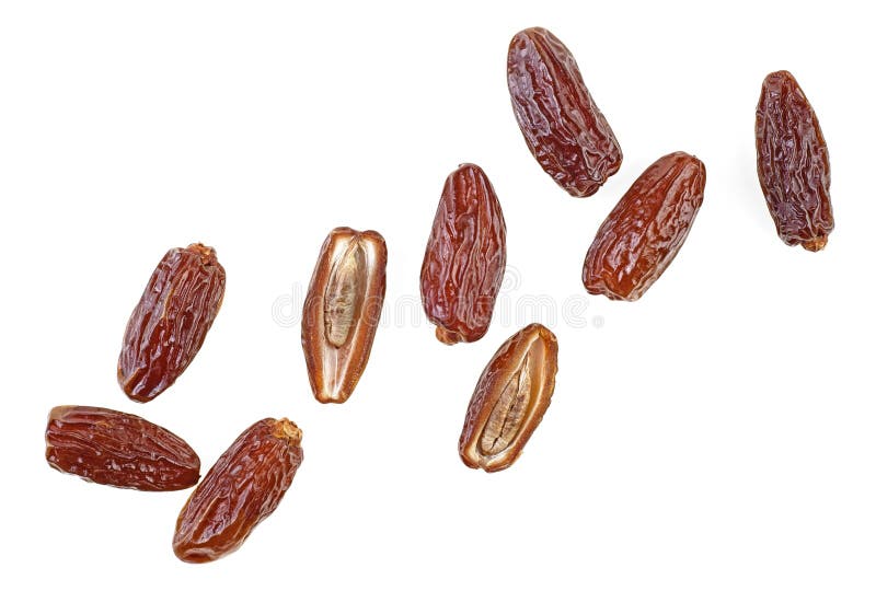 Dry Dates Isolated on White Background. Top View Stock Image - Image of ...