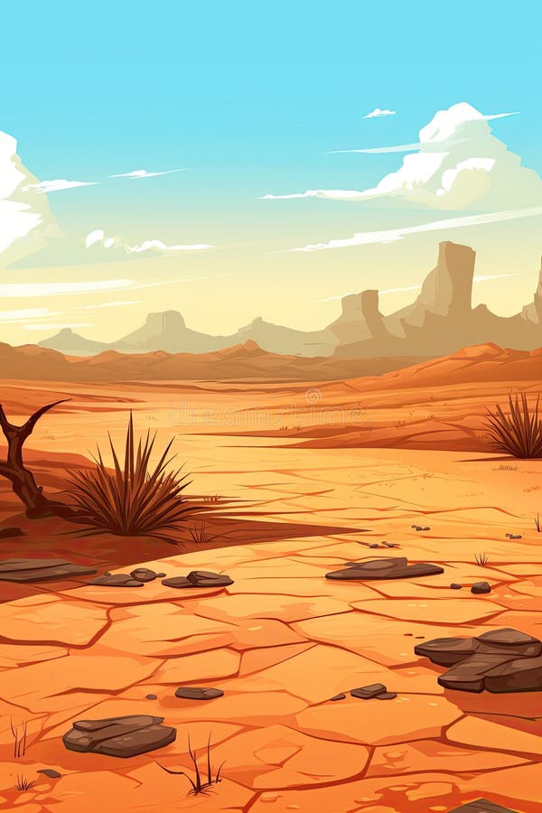 Dry Desert Landscape in Summer AI Generated Stock Illustration ...