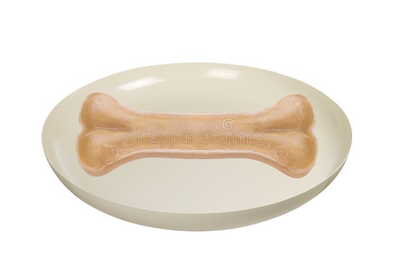 Dry Dog Food and Bone in Plate Over Wooden Texture Stock Photo - Image ...