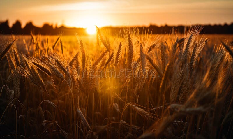 Dry Ears of Corn in the Rays of Setting Sun. Ripe Crop in the Farmland ...