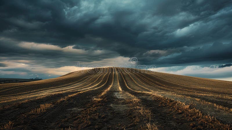 Dry Fields Leading To the Horizon and a Dramatic Cloudscape, AI ...