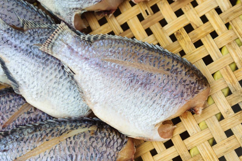 Dry fish on bamboo net stock photo. Image of food, healthy - 51408038
