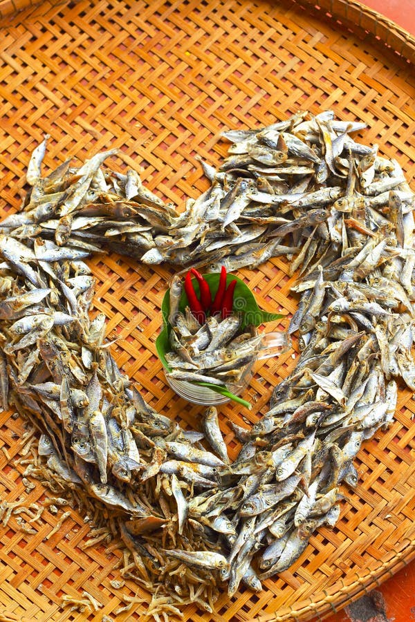 Dry Fish in the Market and Chili Red. Stock Photo - Image of background ...