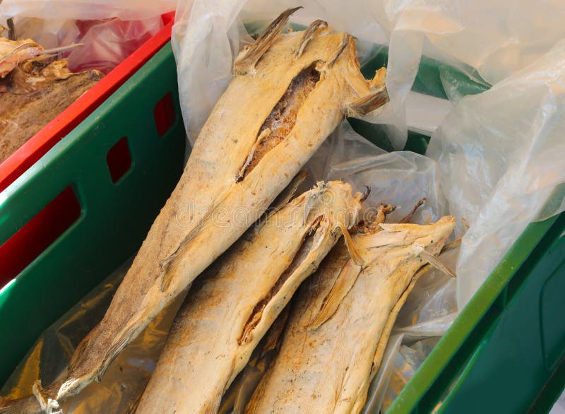 Dry Fish Stockfish Cod for Sale in the Stall in Europe Stock Image ...