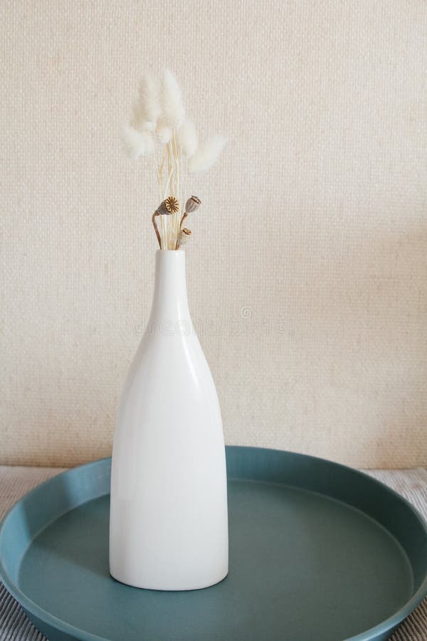 Dry Flowers in Ceramic White Vase. Scandinavian Style Interior. Beige ... Dry Flowers in Ceramic White Vase. Scandinavian Style Interior. Beige ...