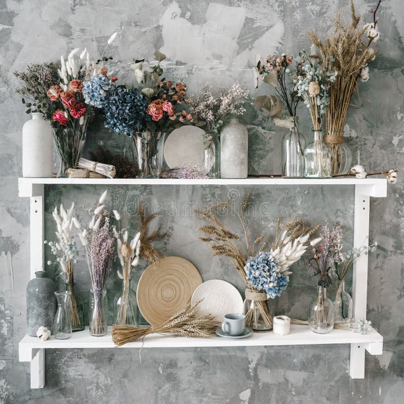 Dry Flowers in the Interior, Bouquets of Dried Flowers Stock Image ...