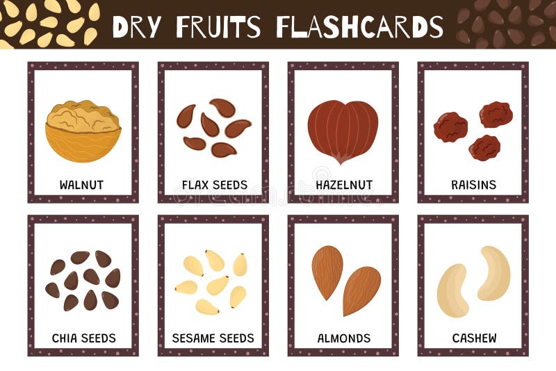 Dry Fruits Flashcards Collection. Flash Cards for Practicing Reading ...