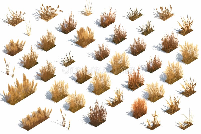 Dry Grass Patches Set Isometric Vector Flat Isolated Vector Style ...