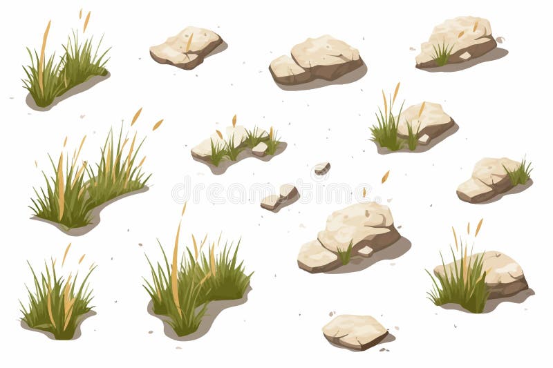 Dry Grass Patches Set Isometric Vector Flat Isolated Vector Style ...