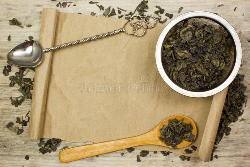 Dry Green Tea and Parchment Stock Photo - Image of green, food: 84892008