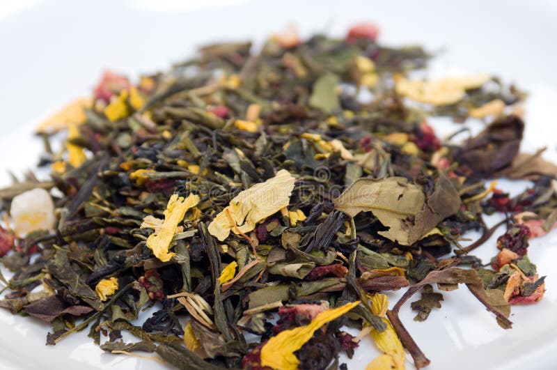 Dry Green Tea with Petal Colour and Ginseng Stock Photo - Image of ...