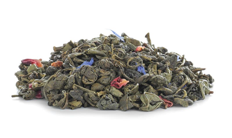 Dry Green Tea on White Background Stock Photo - Image of aromatic ...