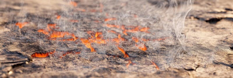 Dry Ground with Scorching Flames Emerging from Cracks in the Earth ...