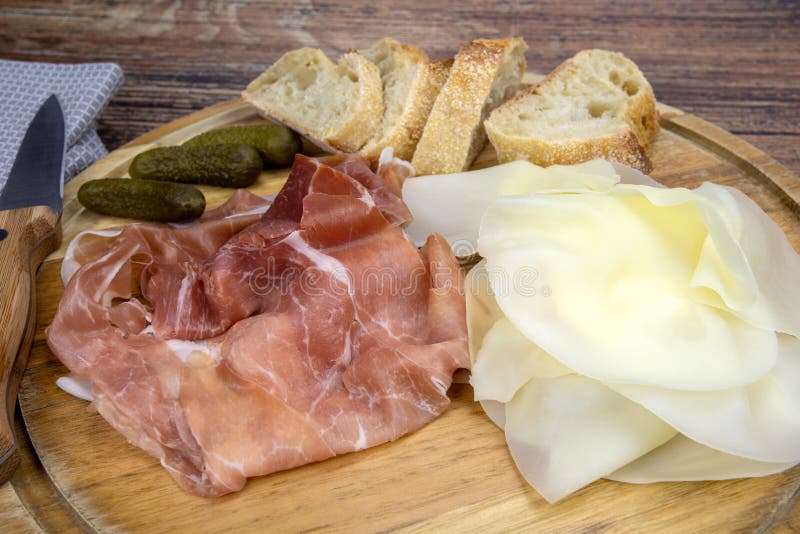 Dry ham and cheese platter stock photo. Image of food - 206748954