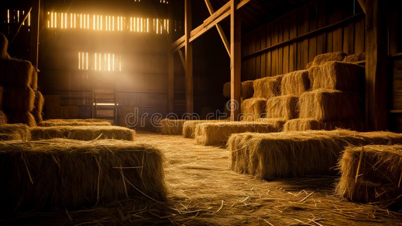 Dry Hay Stacks in Rural Wooden Barn Interior on the Farm Stock ...