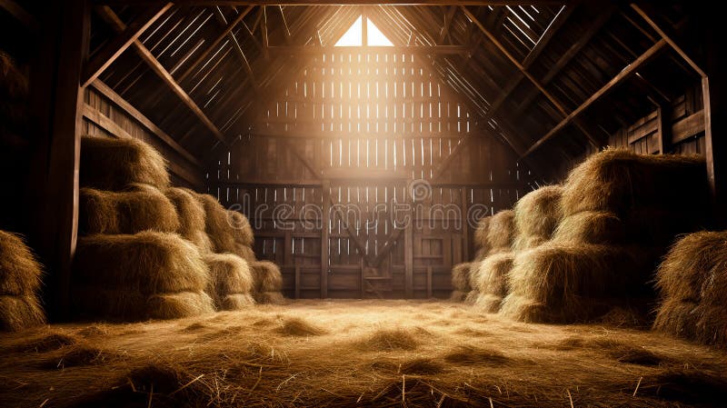 Dry Hay Stacks in Rural Wooden Barn Interior on the Farm Stock ...