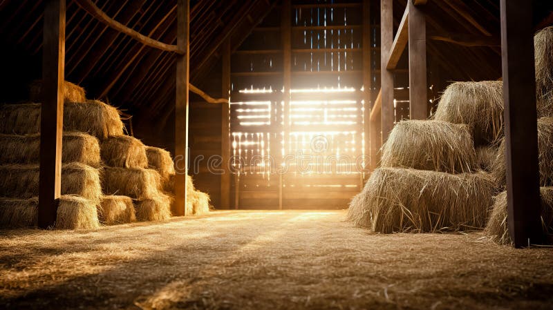 Dry Hay Stacks in Rural Wooden Barn Interior on the Farm Stock ...
