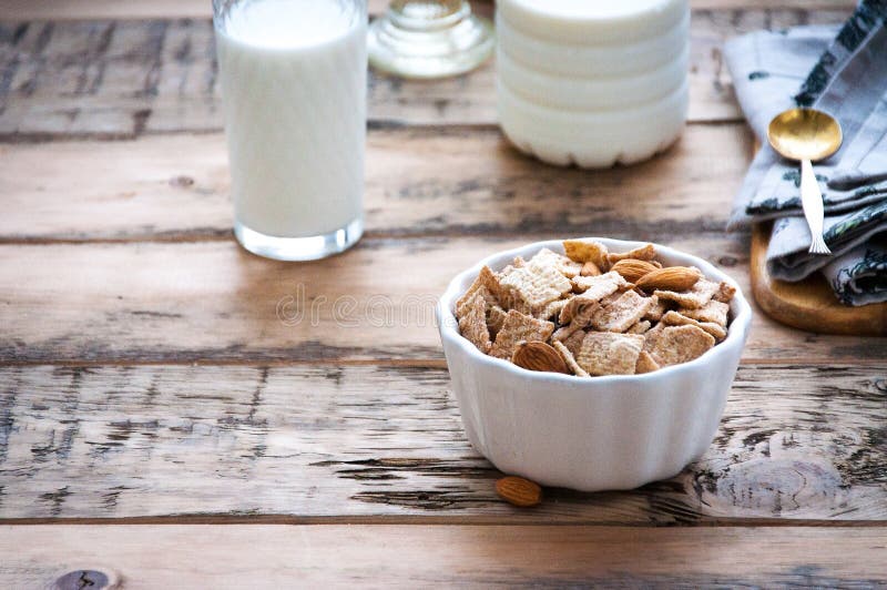 Dry Healthy Breakfast with Nuts and a Glass of Milk Stock Image - Image ...