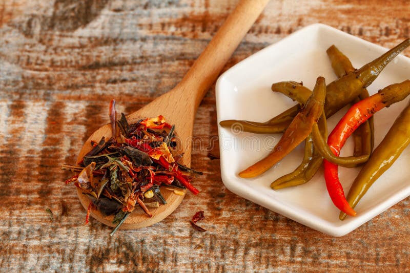 Dry Hot Pepper and Pickled Pepper Ingredients for Spicy Food Stock ...