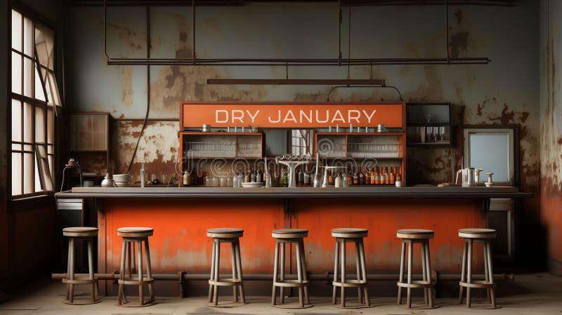 Dry January Information Sign in an Empty Bar Stock Image - Image of ...
