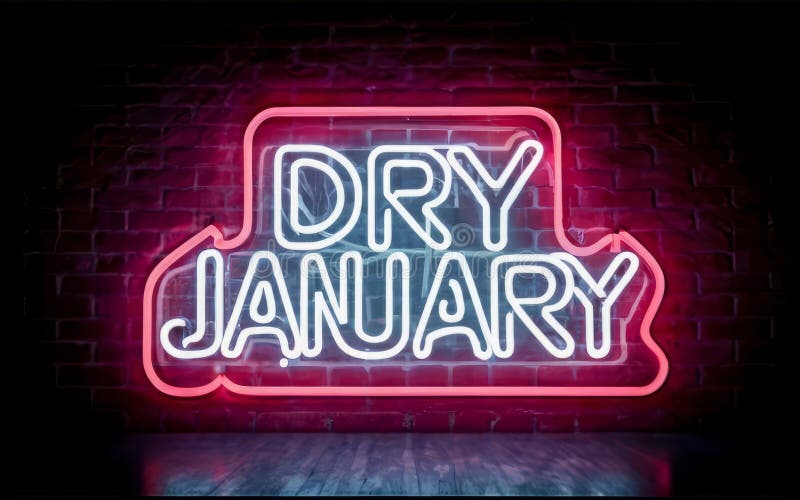 Dry January Neon Sign on a Dark Brick Wall Stock Illustration ...
