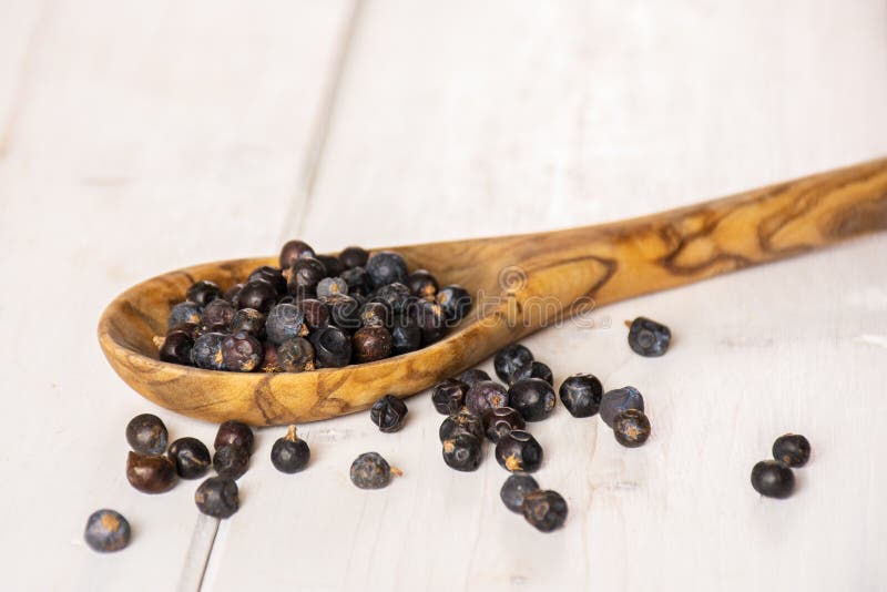 Dry Juniper Berries on Grey Wood Stock Image - Image of food ...