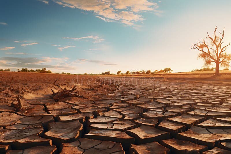 Dry Land and Dead Tree at Sunset. Global Warming Concept Stock ...