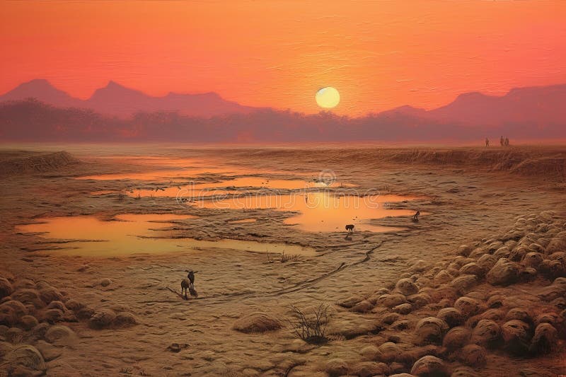 Dry Land at Sunset, Representing Drought and Lack of Water, Climate ...