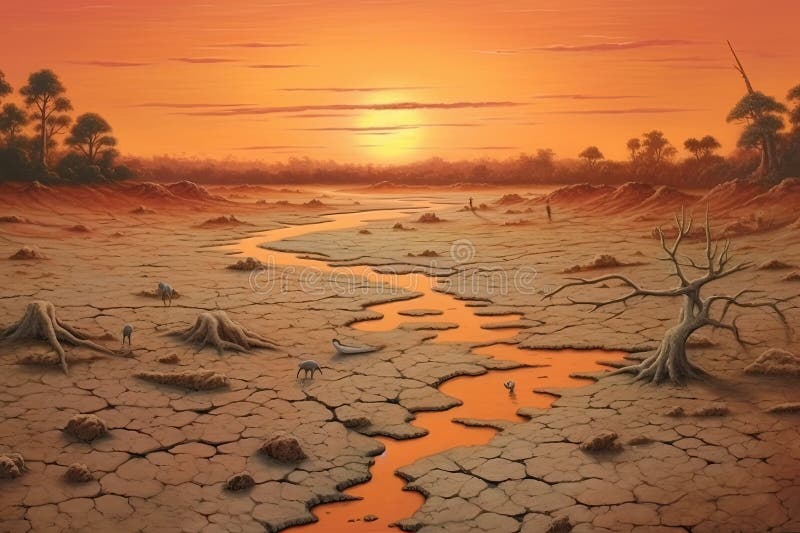 Dry Land at Sunset, Representing Drought and Lack of Water, Climate ...