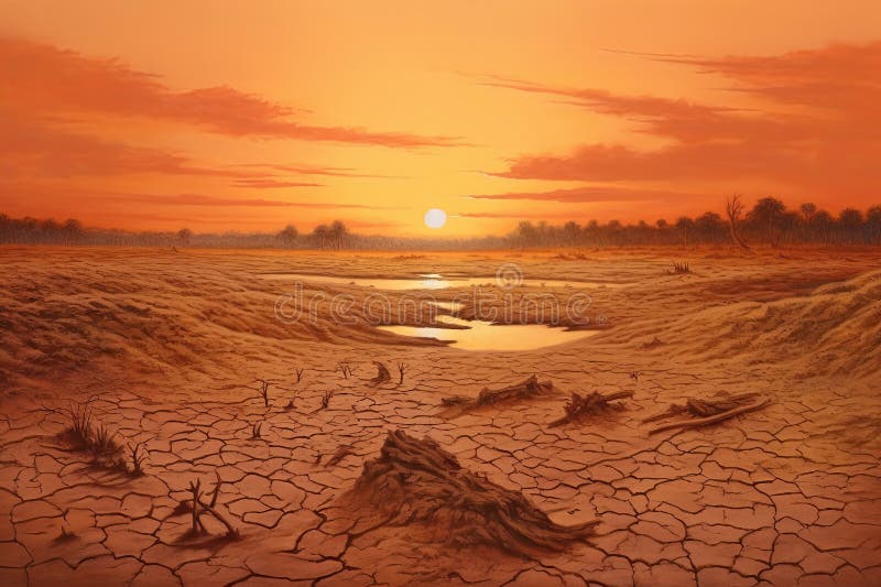Dry Land at Sunset, Representing Drought and Lack of Water, Climate ...