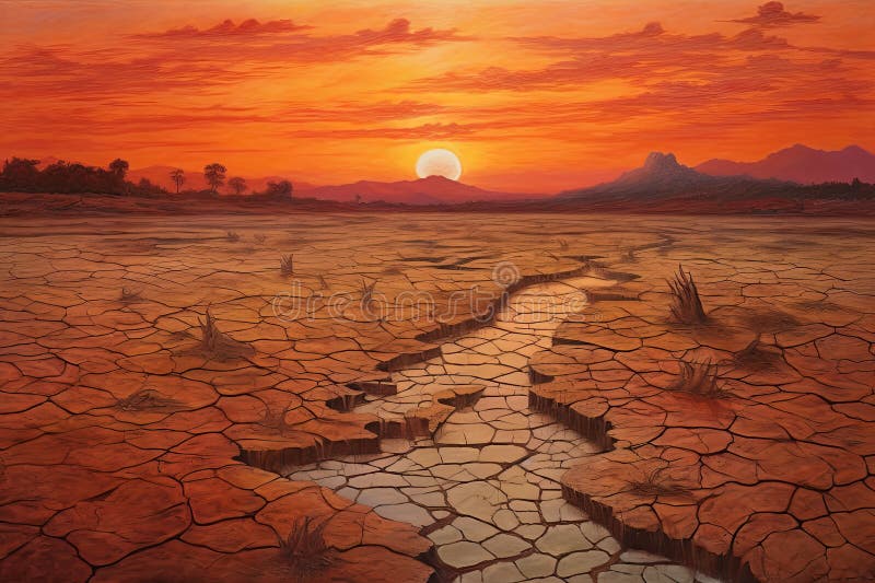 Dry Land at Sunset, Representing Drought and Lack of Water, Climate ...