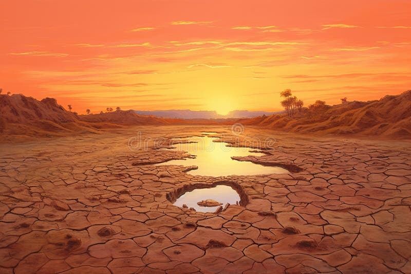 Dry Land at Sunset, Representing Drought and Lack of Water, Climate ...
