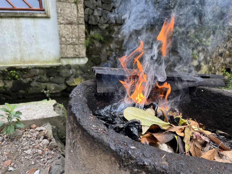 Burned Dry Leaves with Fire and Smoke. Stock Photo - Image of indonesia ...